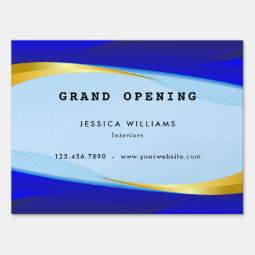 Elegant Blue Gold Luxury Designer Business Yard Sign | Zazzle