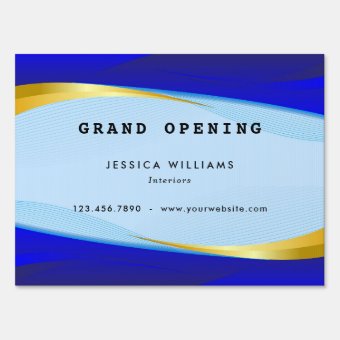 Elegant Blue Gold Luxury Designer Business Yard Sign | Zazzle