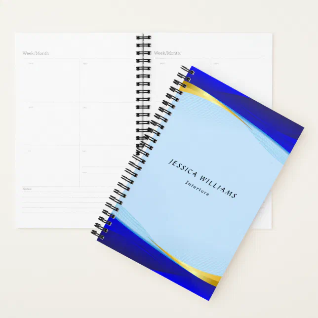 Elegant Blue Gold Luxury Designer Logo Business Planner | Zazzle