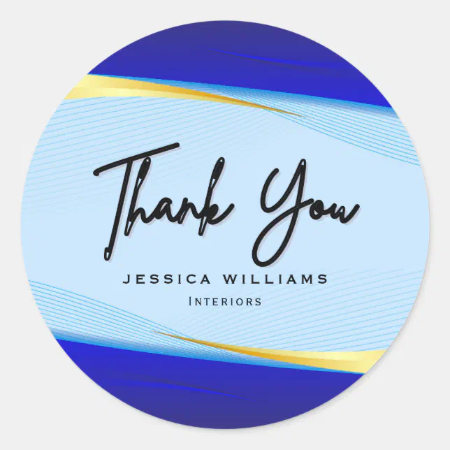 Elegant Blue Gold Luxury Designer Logo Classic Round Sticker | Zazzle