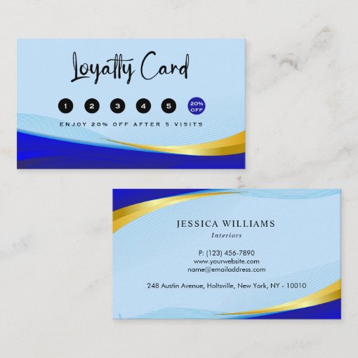 Elegant Blue Gold Luxury Designer Logo Loyalty Card | Zazzle