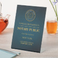 Elegant Blue Gold Notary Public Logo Professional Pedestal Sign | Zazzle
