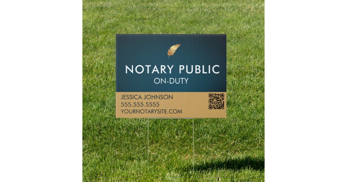 Elegant Blue & Gold Notary Public QR Outdoor Yard Sign | Zazzle