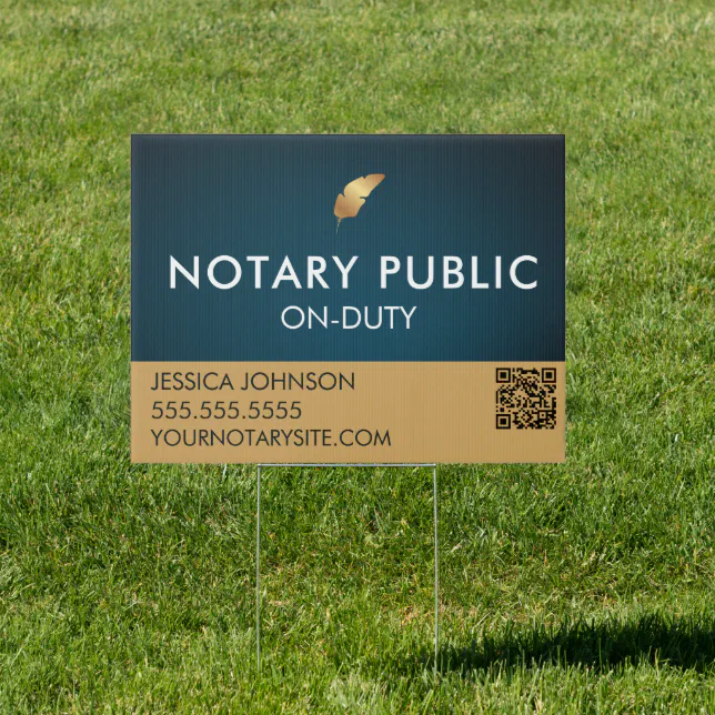 Elegant Blue & Gold Notary Public QR Outdoor Yard Sign | Zazzle