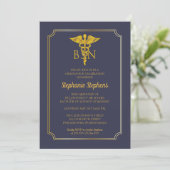 Elegant Blue | Gold Nurse BSN Graduation Party Invitation | Zazzle