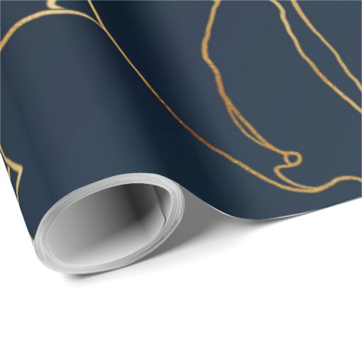Elegant Blue Gold Roses Floral Wrapping Paper | Zazzle