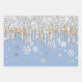 Elegant Blue Gold Silver Christmas Snowflakes Wrapping Paper Sheets ...