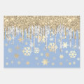 Elegant Blue Gold Silver Christmas Snowflakes Wrapping Paper Sheets ...