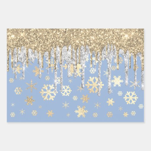 Elegant Blue Gold Silver Christmas Snowflakes Wrapping Paper Sheets ...