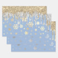 Elegant Blue Gold Silver Christmas Snowflakes Wrapping Paper Sheets ...