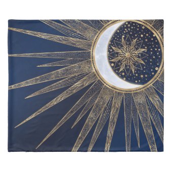 Elegant Blue Gold Sun Moon Mandala Duvet Cover | Zazzle