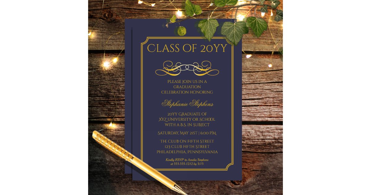 Elegant Blue | Gold University Graduation Party Invitation | Zazzle