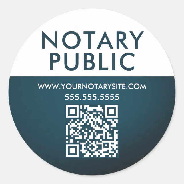 Elegant Blue Gradient QR Code Notary Business Classic Round Sticker ...