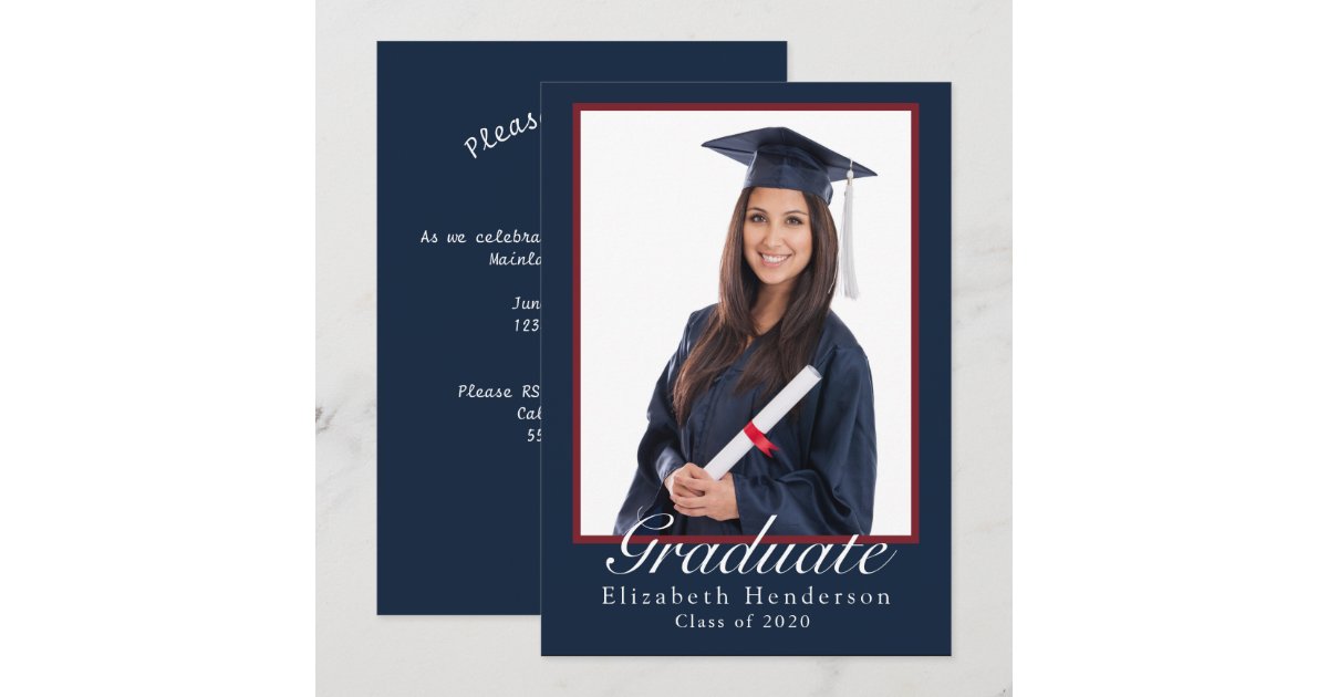 Elegant Blue Graduate Photograph Graduation Party Invitation | Zazzle