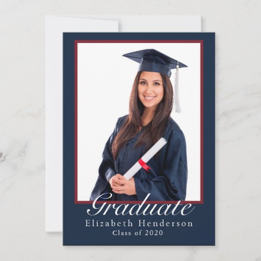 Elegant Blue Graduate Photograph Graduation Party Invitation | Zazzle