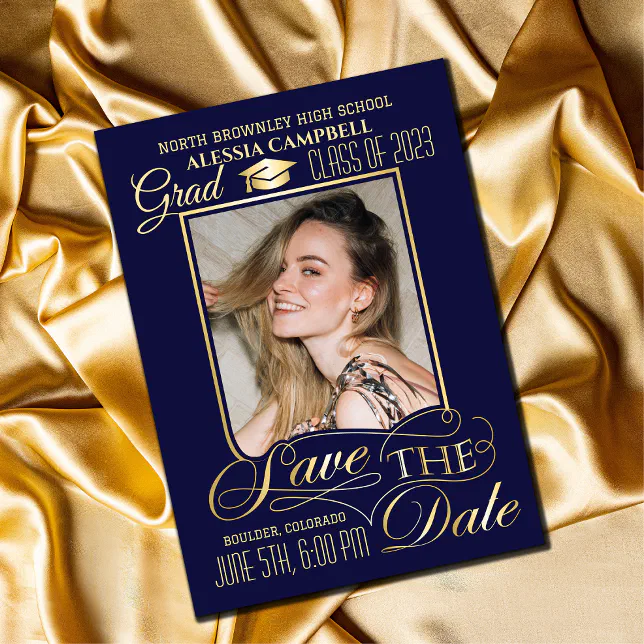 Elegant Blue Graduation Save the Date Invitation | Zazzle