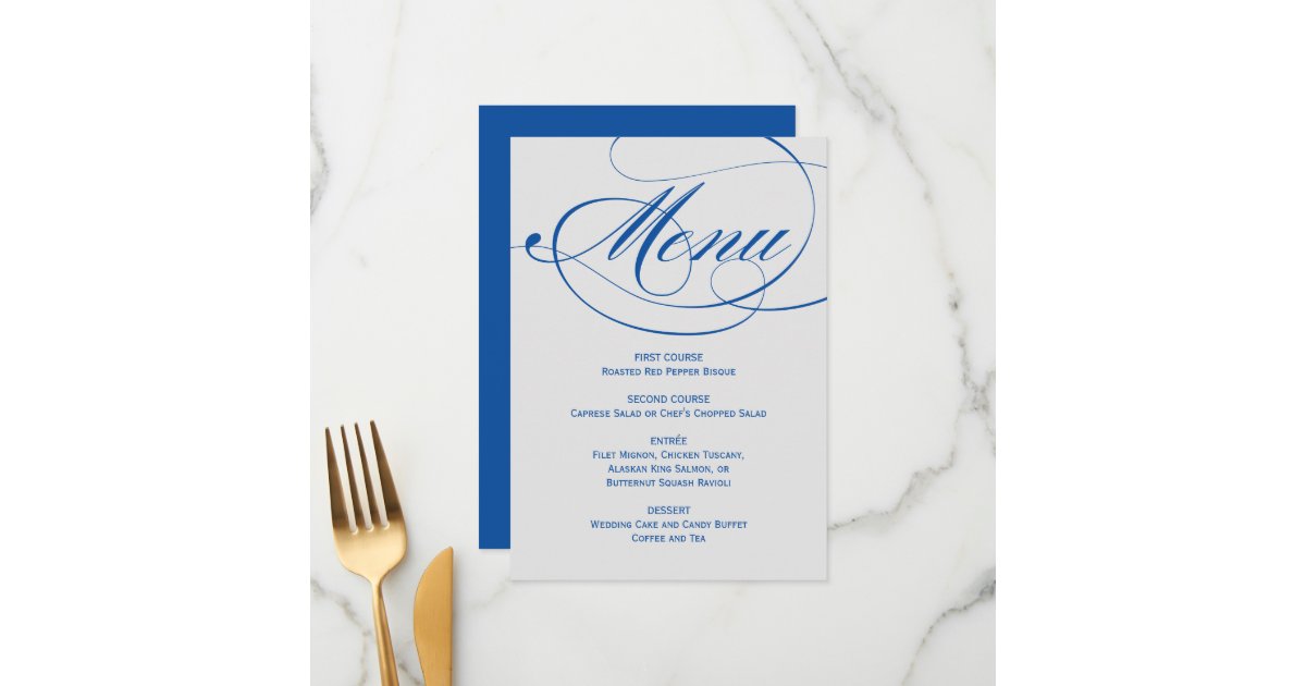 Elegant Blue Gray Calligraphy Script Wedding Menu | Zazzle