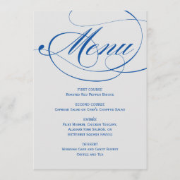 Elegant Blue Gray Calligraphy Script Wedding Menu | Zazzle
