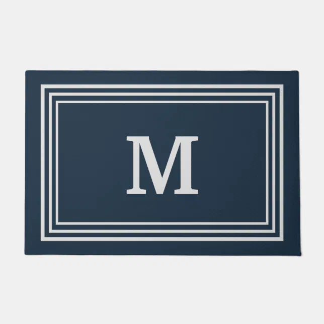 Elegant Blue Gray Monogrammed Doormat | Zazzle