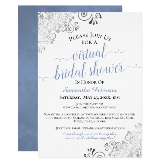 Elegant Blue & Gray on White Virtual Bridal Shower Invitation | Zazzle.com