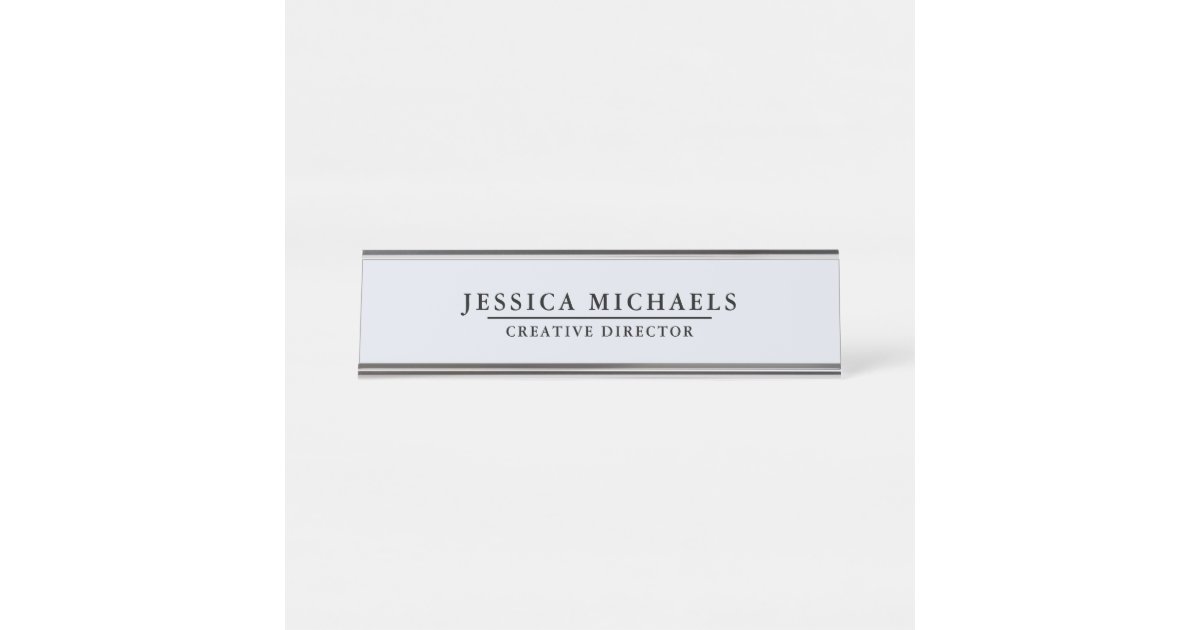 Elegant Blue Gray with Black Text Desk Name Plate | Zazzle