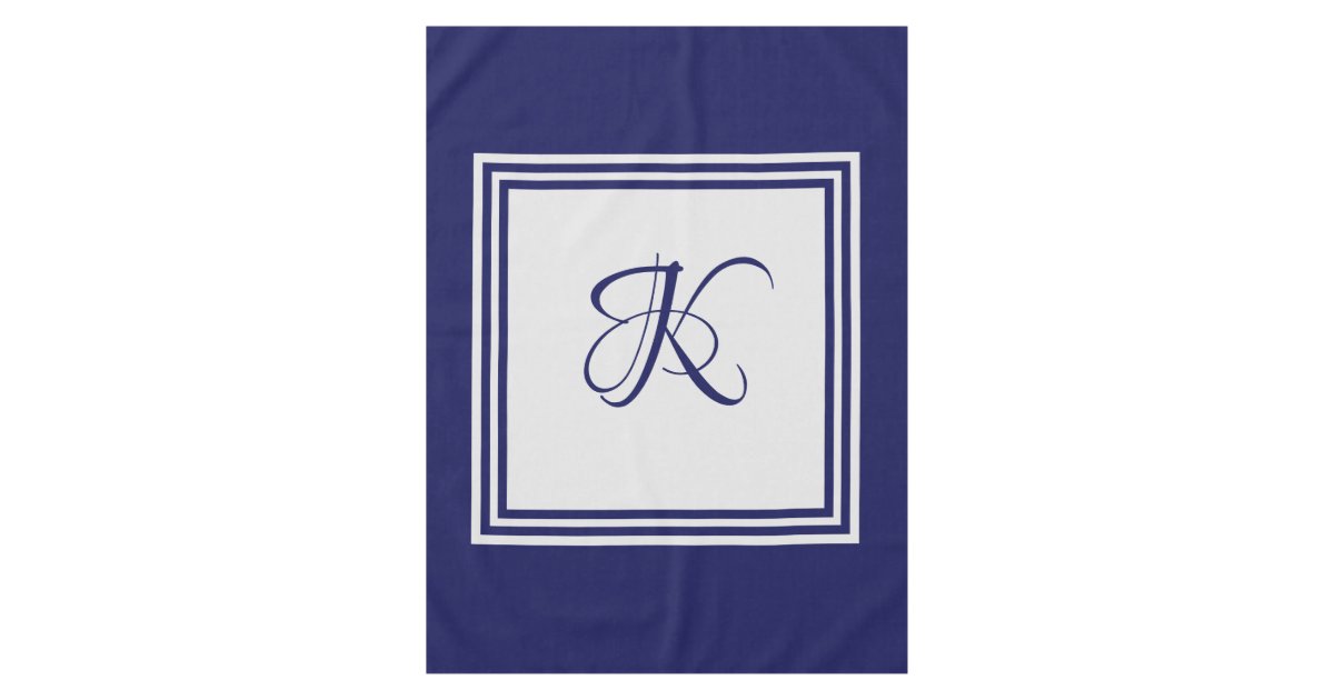 Elegant blue grey square pattern initial monogram tablecloth | Zazzle
