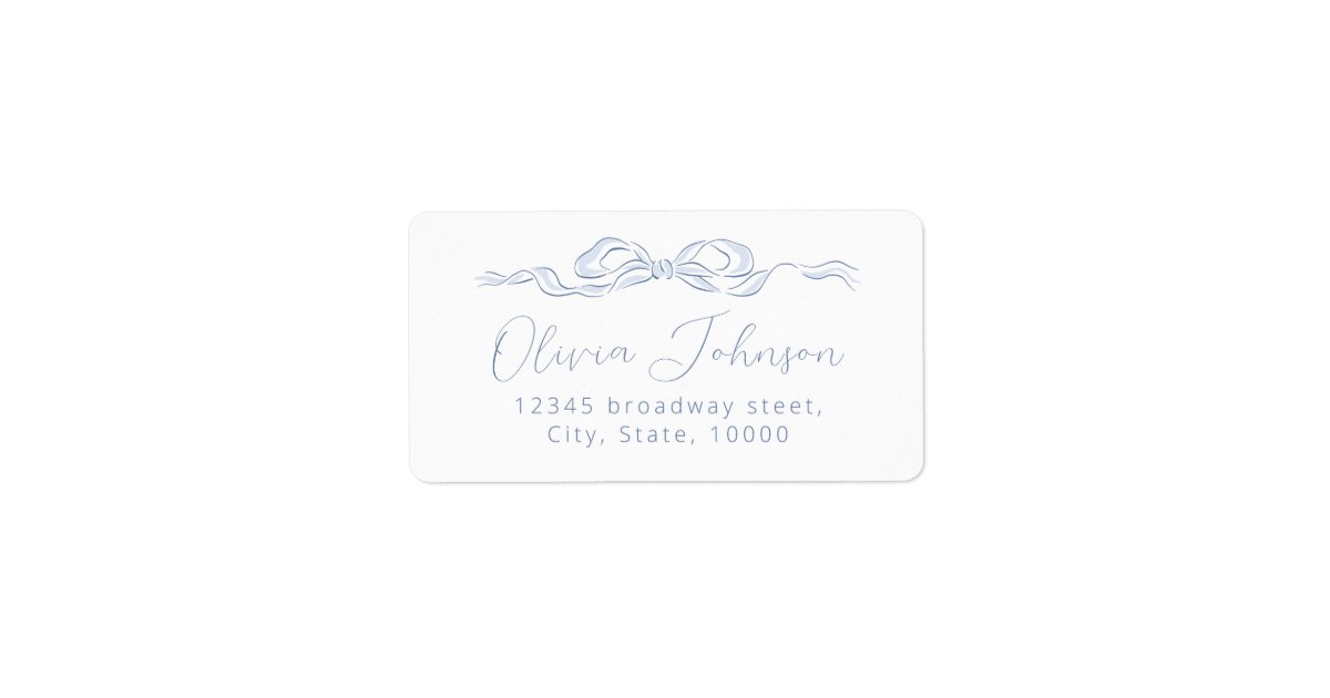 Elegant Blue Hand Drawn Bow Return Address Label | Zazzle