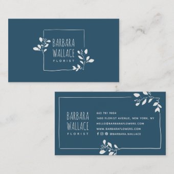 Elegant blue hand drawn floral frame minimalist business card | Zazzle