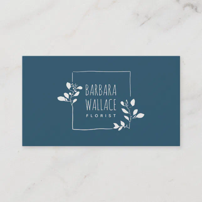 Elegant blue hand drawn floral frame minimalist business card | Zazzle