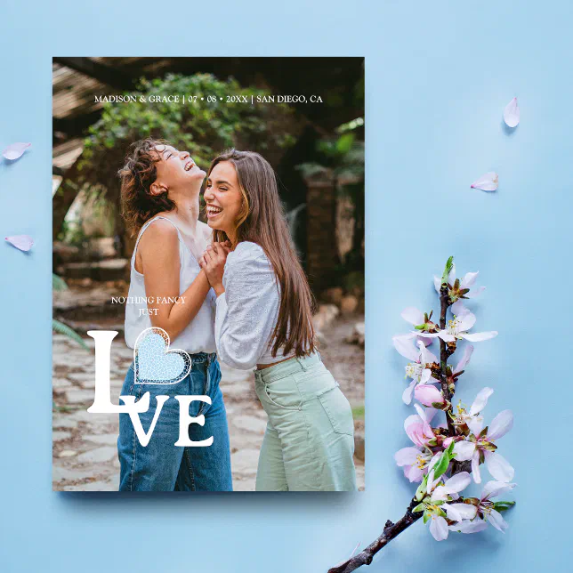 Elegant Blue Heart Photo Fancy Love Wedding Save The Date | Zazzle
