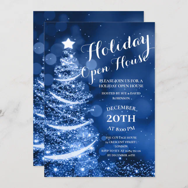 Elegant Blue Holiday Open House Party Invitation | Zazzle