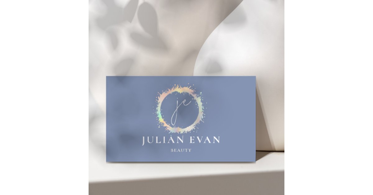 Elegant Blue Holographic Monogram Business Card | Zazzle