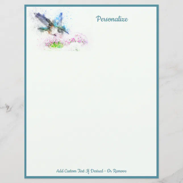 Elegant Blue Hummingbird Personalize Writing Paper | Zazzle