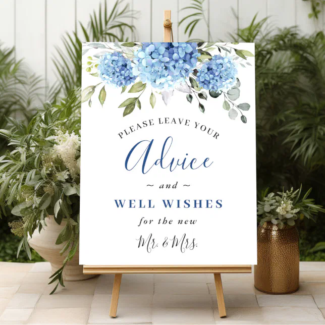 Elegant Blue Hydrangea Advice & Wishes Wedding Poster | Zazzle