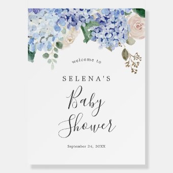 Elegant Blue Hydrangea Baby Shower Welcome Foam Board | Zazzle