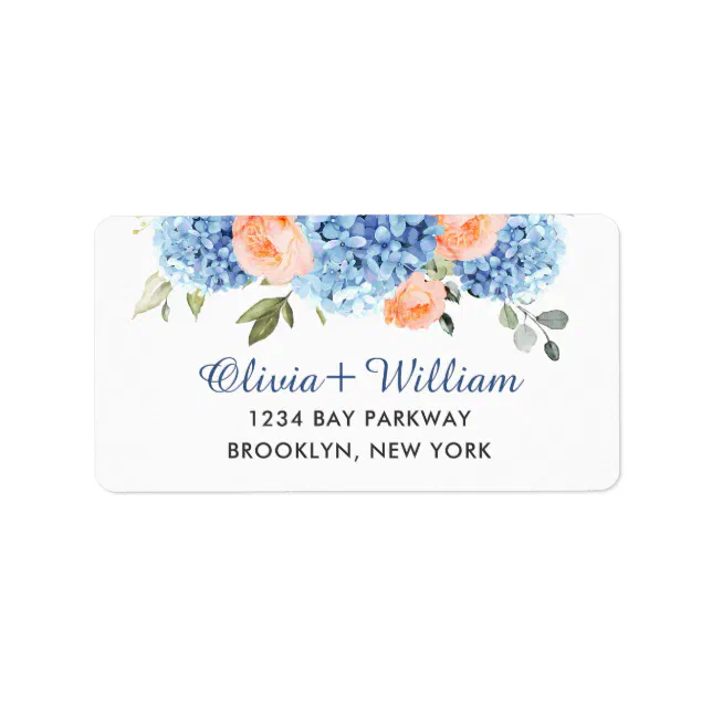 Elegant Blue Hydrangea Blush Pink Roses Label | Zazzle