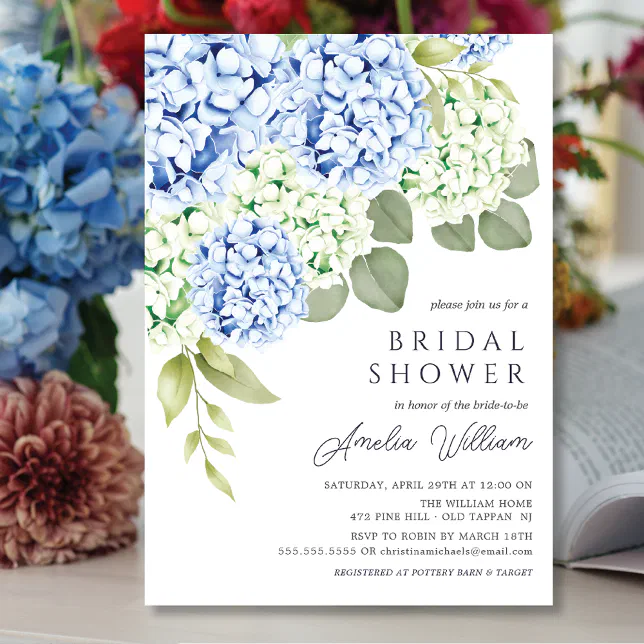 Elegant Blue Hydrangea Bridal Shower Invitation | Zazzle