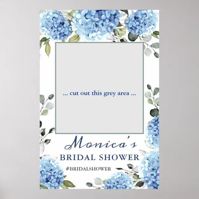 Elegant Blue Hydrangea Bridal Shower Photo Prop Poster | Zazzle