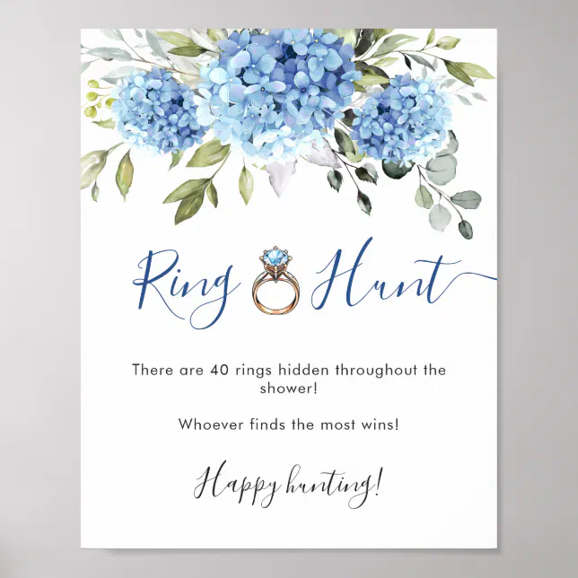 Elegant Blue Hydrangea Eucalyptus Bridal Shower Poster | Zazzle