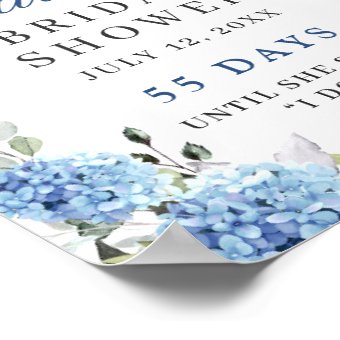 Elegant Blue Hydrangea Eucalyptus Bridal Shower Poster | Zazzle