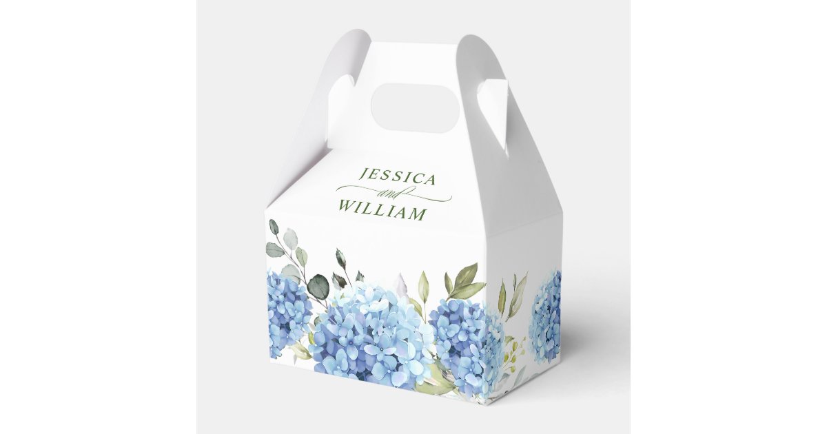 Elegant Blue Hydrangea Eucalyptus Gift Wedding Favor Boxes | Zazzle