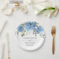 Elegant Blue Hydrangea Eucalyptus Wedding Paper Plates | Zazzle