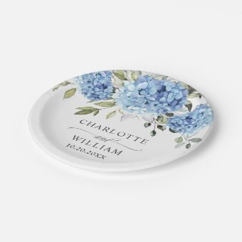 Elegant Blue Hydrangea Eucalyptus Wedding Paper Plates | Zazzle