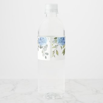 Elegant Blue Hydrangea Eucalyptus Wedding Water Bottle Label | Zazzle