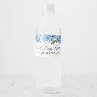 Elegant Blue Hydrangea Eucalyptus Wedding Water Bottle Label | Zazzle