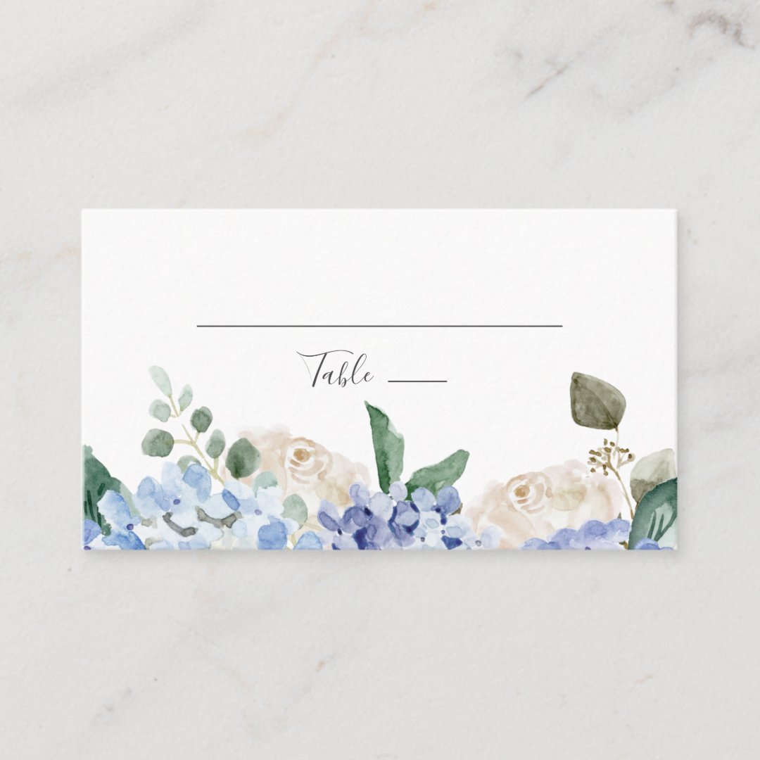 Elegant Blue Hydrangea Flat Place Card | Zazzle