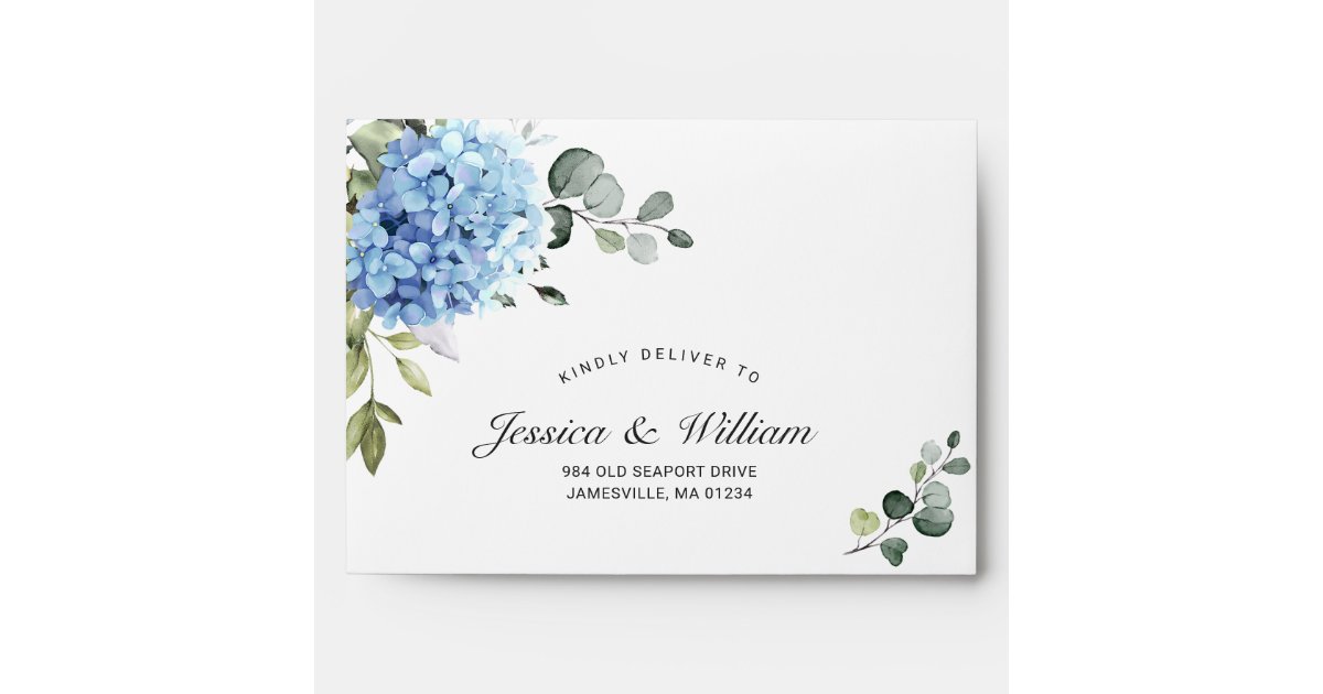Elegant Blue Hydrangea Floral for RSVP card Envelope | Zazzle