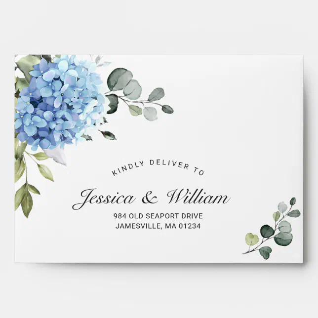Elegant Blue Hydrangea Floral for RSVP card Envelope | Zazzle