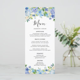 Elegant Blue Hydrangea Floral Wedding Menus | Zazzle