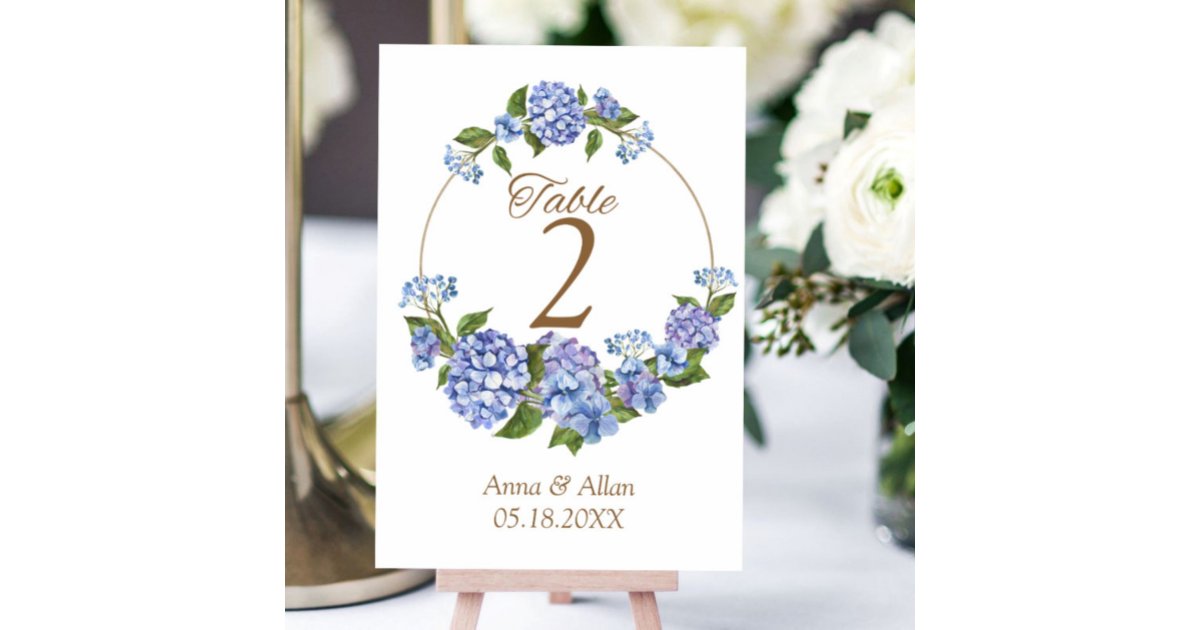 Elegant Blue Hydrangea Floral Wedding Table Number | Zazzle